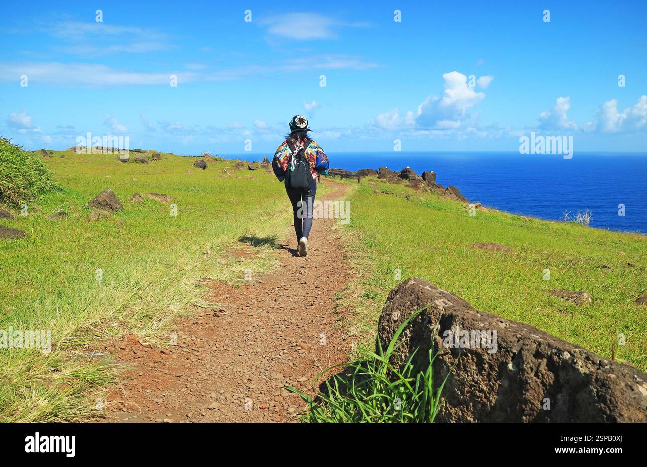 Female Traveler Visiting The Orongo Village, the Historic Ceremonial ...