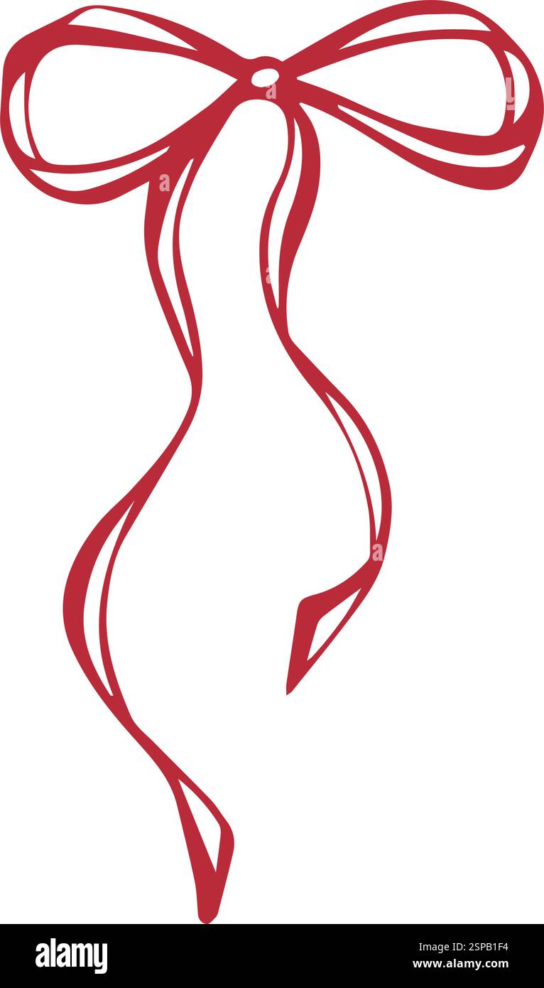 Red bow. Isolated vector EPS object. Line art hand-drawn illustration ...
