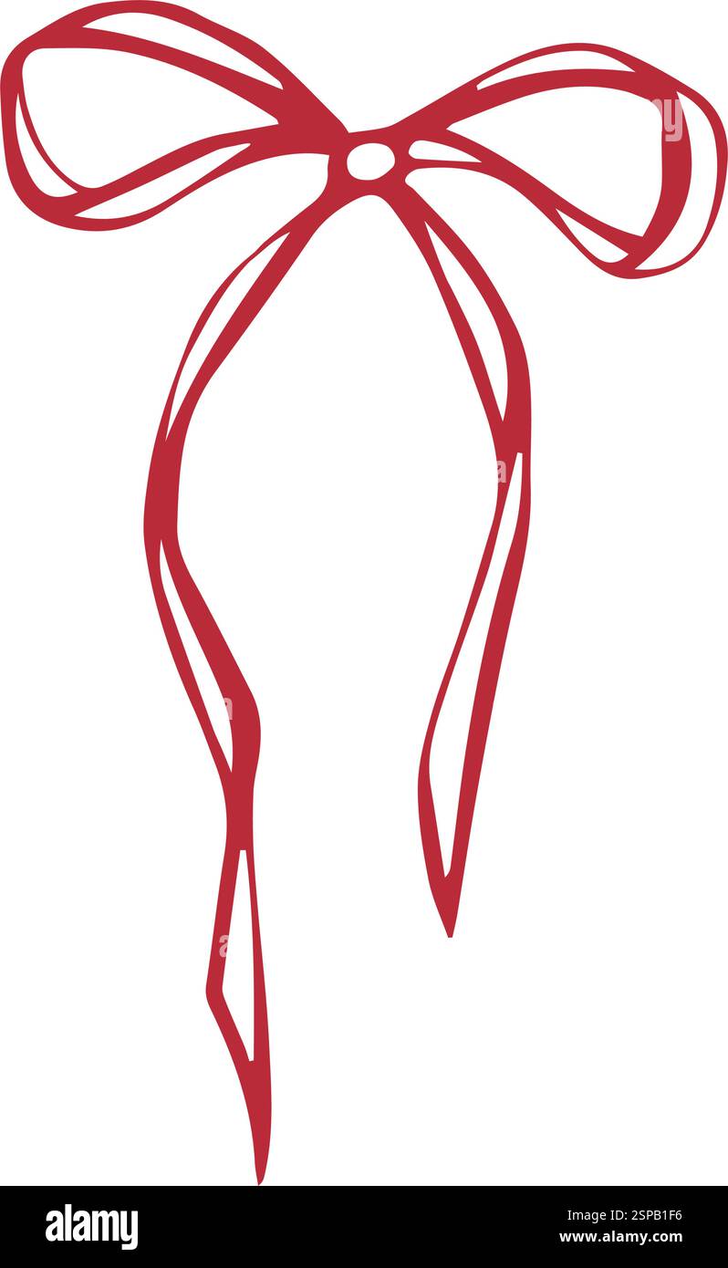 Red bow. Isolated vector EPS object. Line art hand-drawn illustration ...