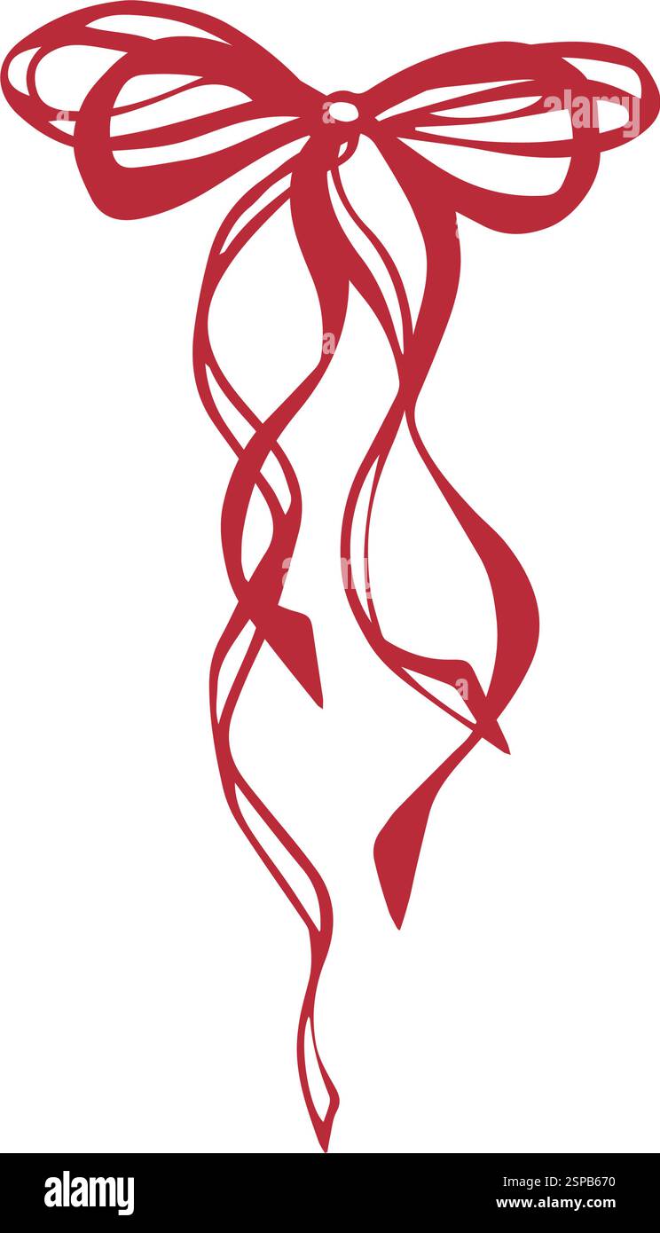 Red double bow. Isolated vector EPS object Line art hand-drawn ...