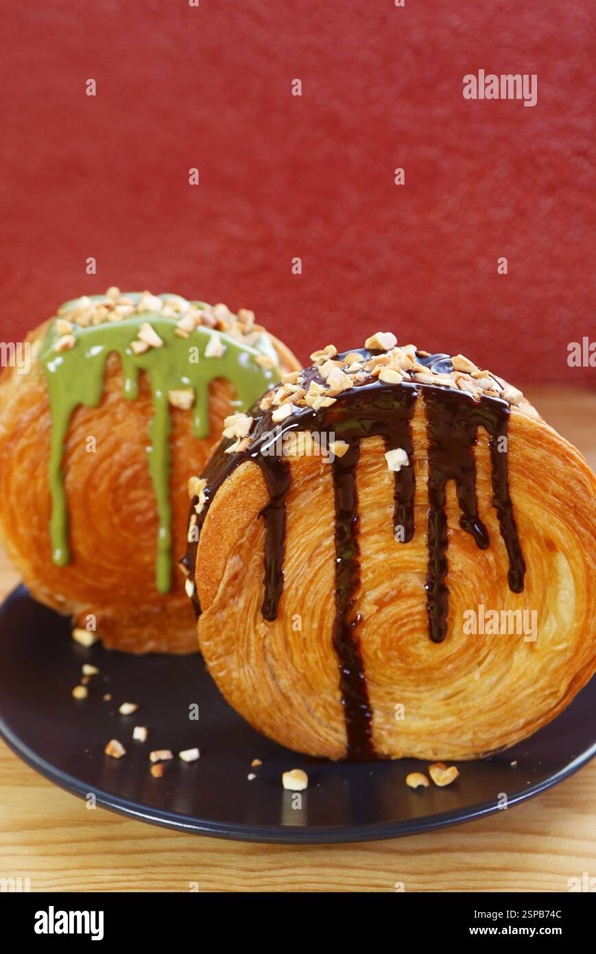Mouthwatering a Pir of Circle Shaped Supreme Croissants with Chocolate ...