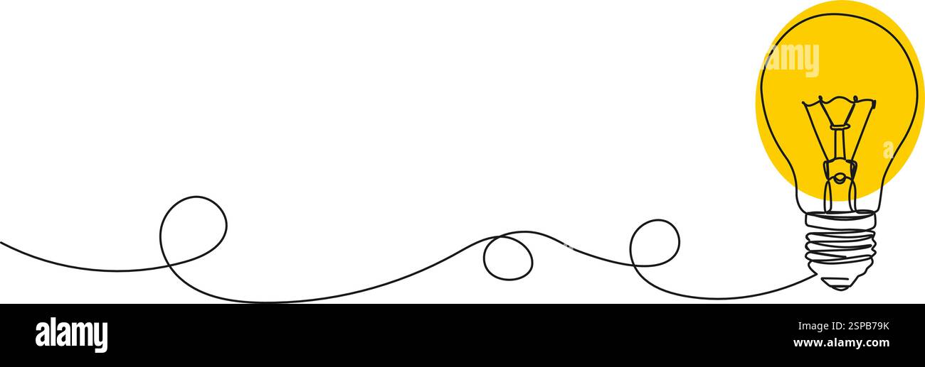 continuous single line drawing of light bulb, line art vector ...
