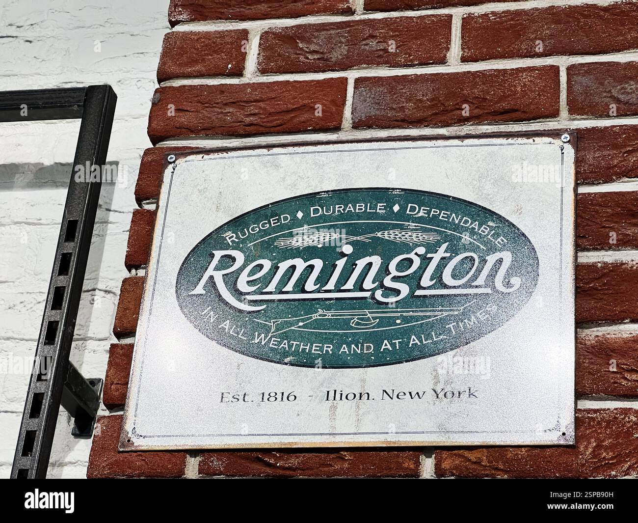 Lviv, Ukraine - February 13, 2025: Metal sign featuring the Remington ...