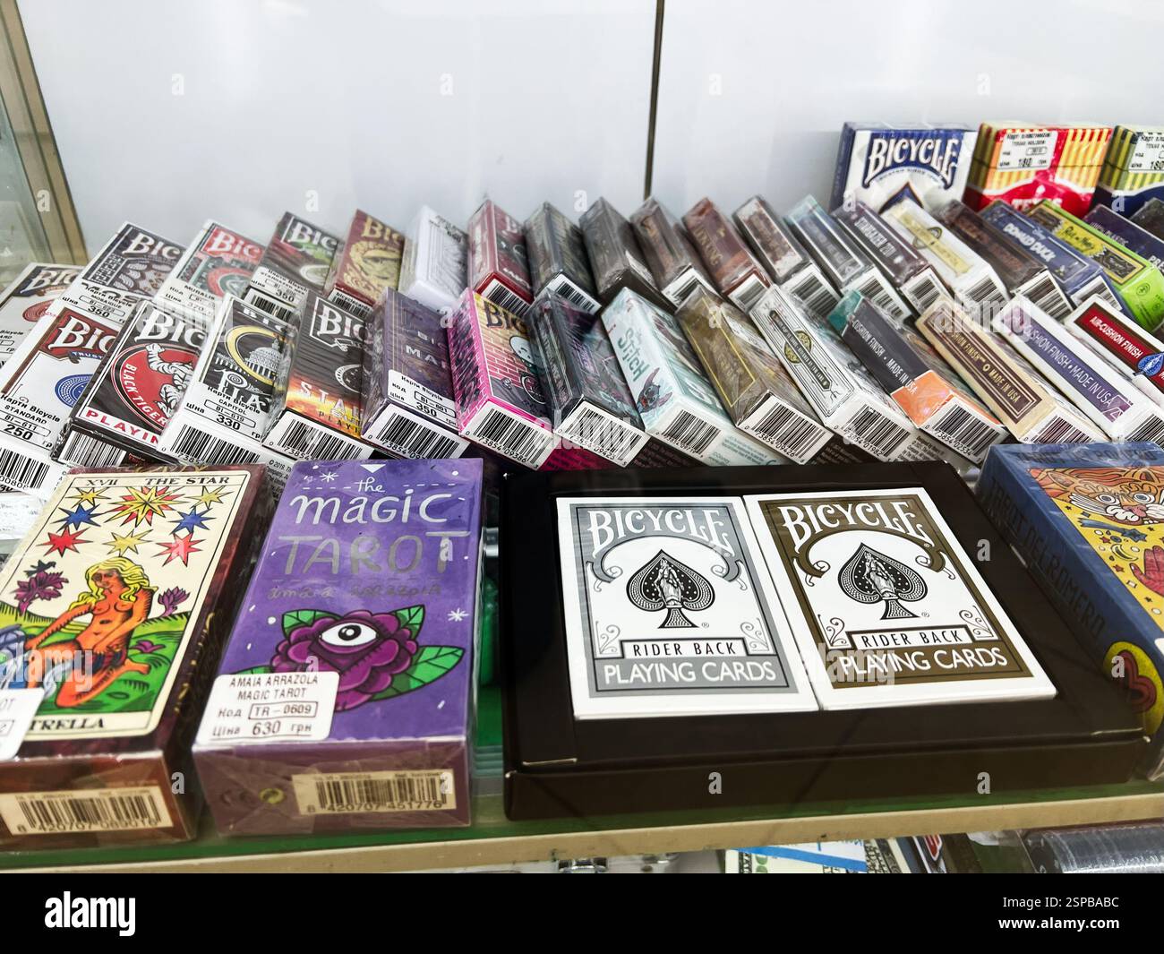 Lviv, Ukraine - February 13, 2025: Display of tarot cards and playing ...