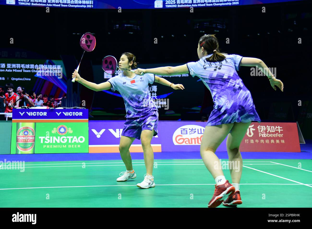 QINGDAO, CHINA - FEBRUARY 14, 2025 - Chinese players KENG Shu Liang and WANG Ting Ge VS YEUNG ...
