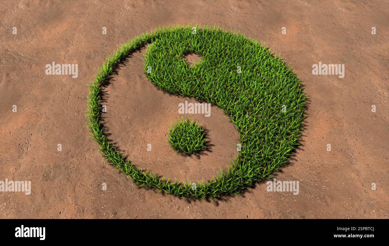 Concept conceptual green summer lawn grass symbol shape on brown soil ...