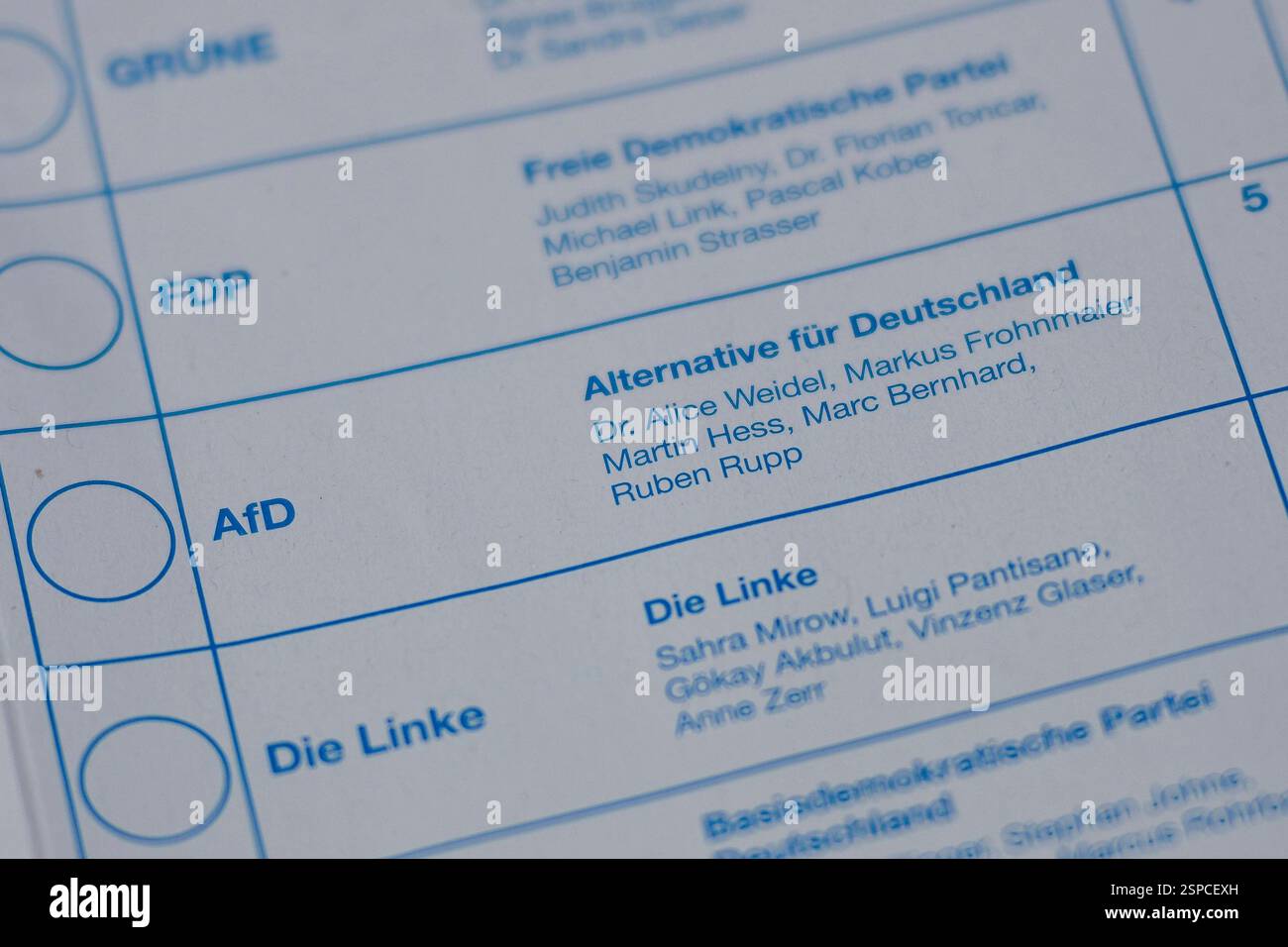 Auf dem amtlichen Stimmzettel liegt der Wahlkreis der AFD Alternative ...