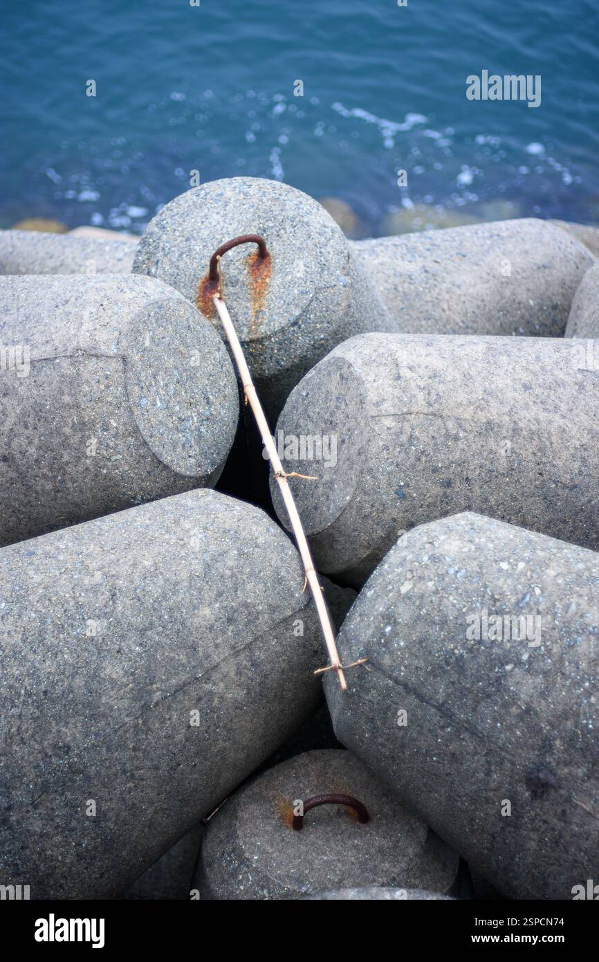 Protective concrete tetrapod blocks in the Osaka Bay, protecting the ...
