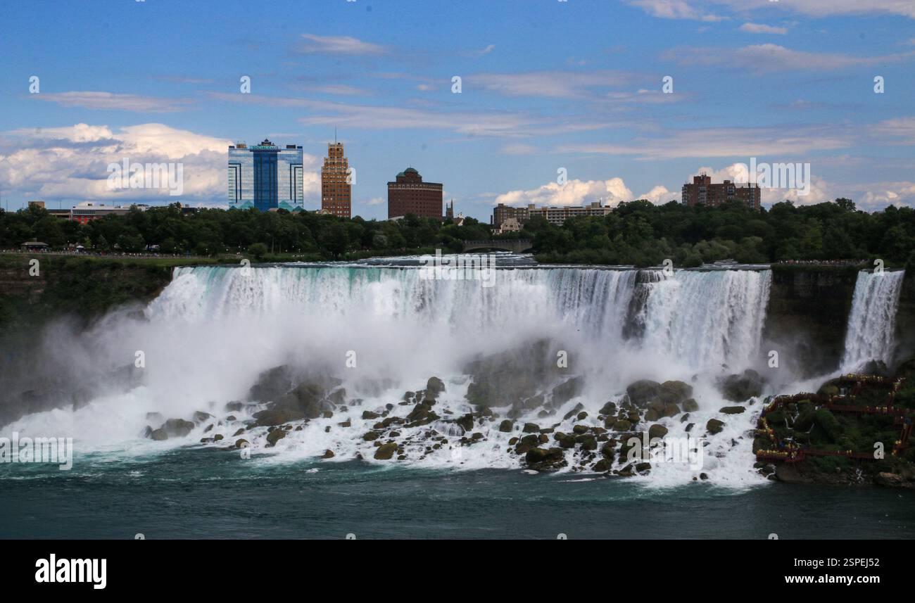 Niagara Falls showcases powerful waterfalls with a vibrant city skyline ...