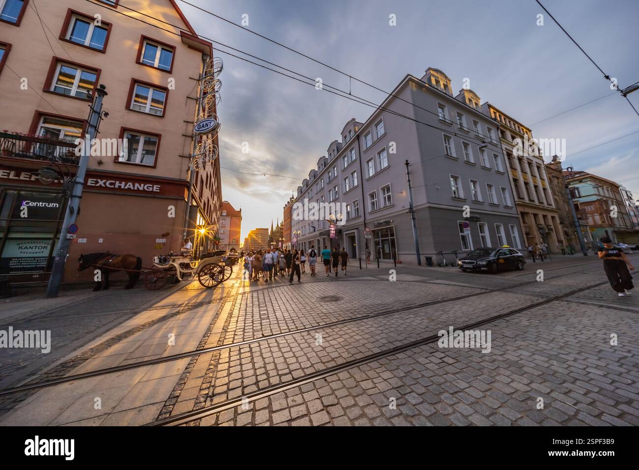 Wroclaw, Poland - July 31 2024: Modern Blue Electric Tram Moving Along ...
