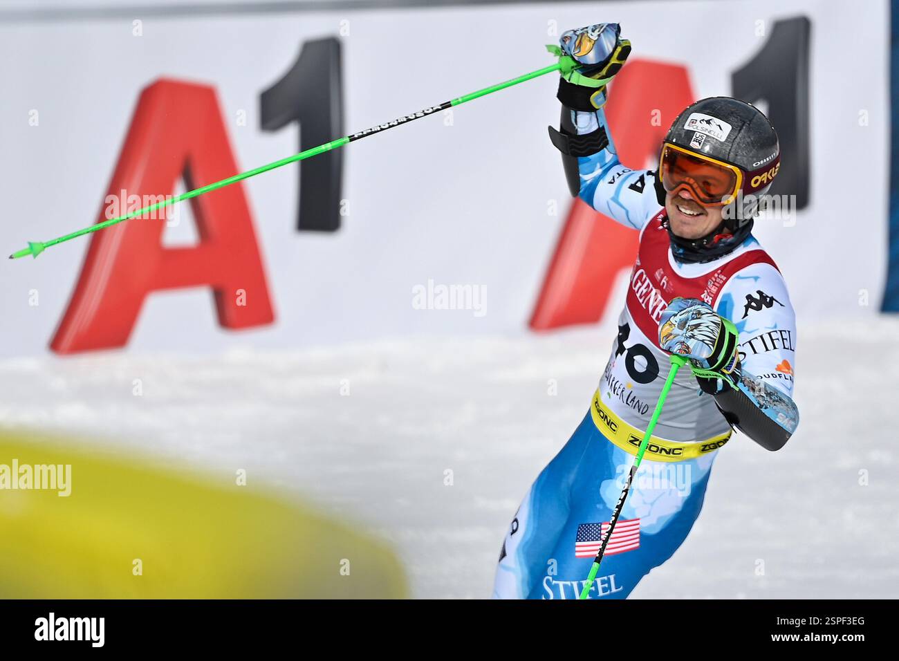 Bridger Gile of USA competes in the Men's Giant Slalom round two during ...