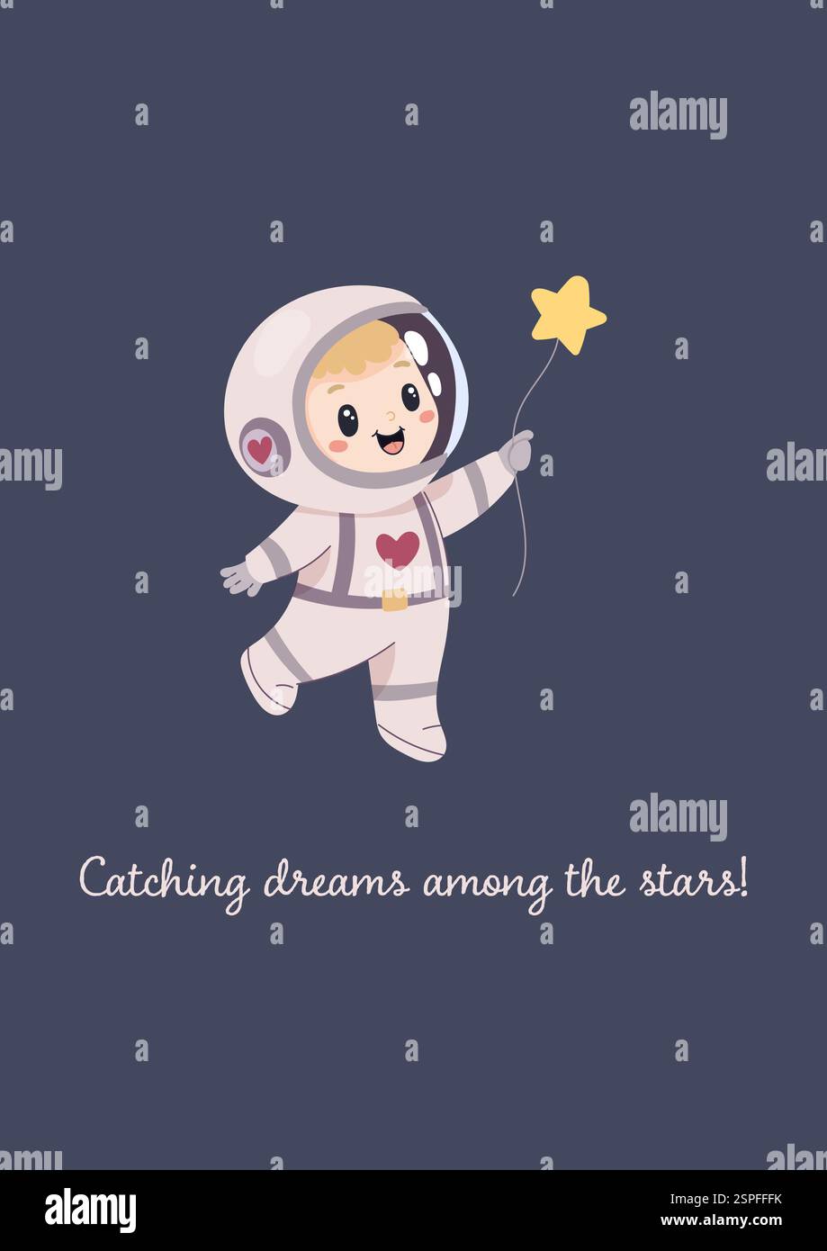 Space funny postcard, astronaut holding a star on a string like a ...