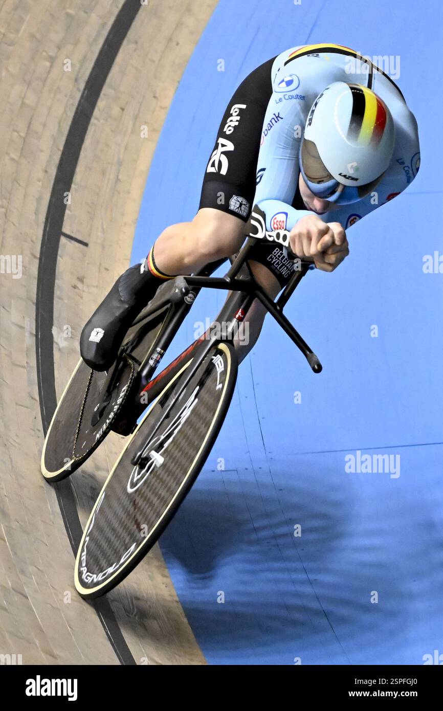 Heusden Zolder, Belgium. 14th Feb, 2025. Belgian Thibaut Bernard pictured in action during the ...