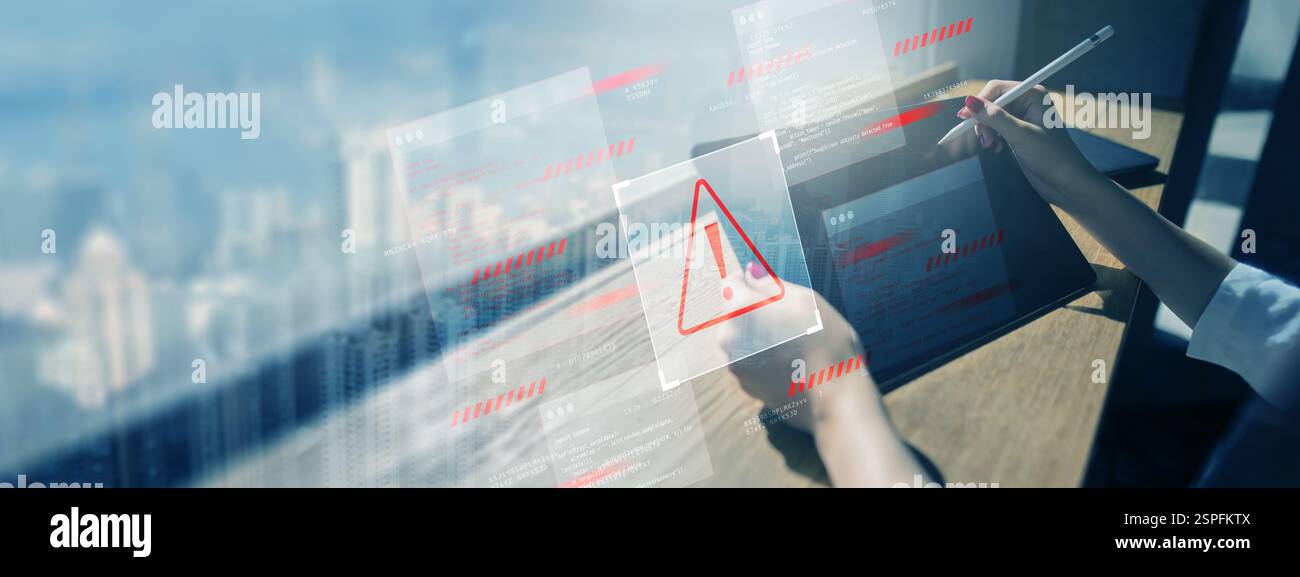 Cybersecurity Threat Alert with Digital Warning Interface Stock Photo ...