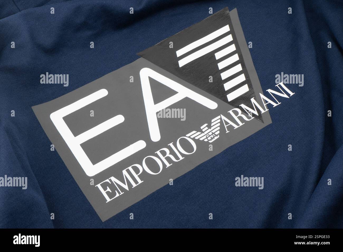 Yerevan, Armenia, April 21, 2024: Logo of an EA7 EMPORIO ARMANI shirt ...