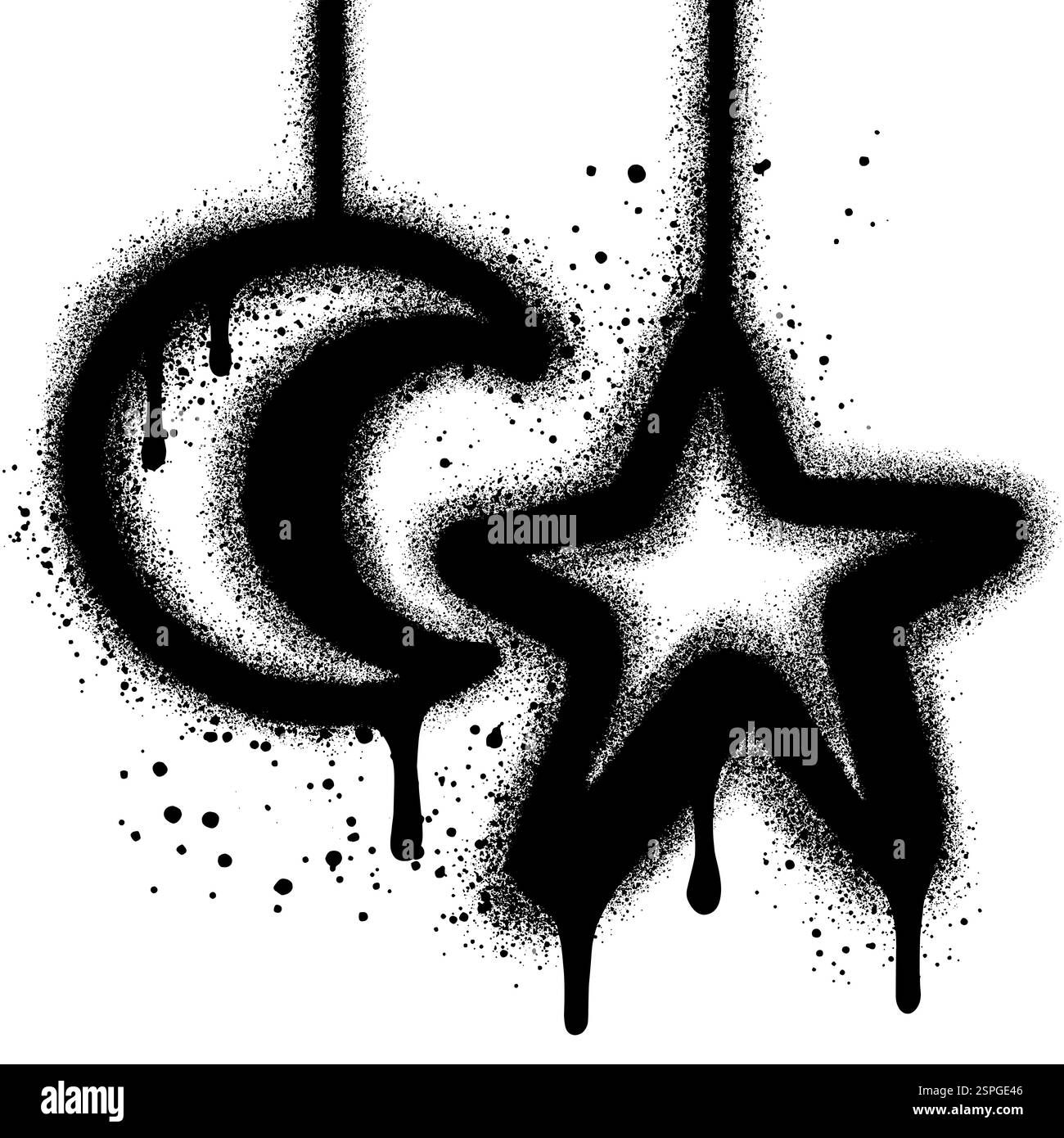 Spray Painted Graffiti moon and star Sprayed isolated with a white ...