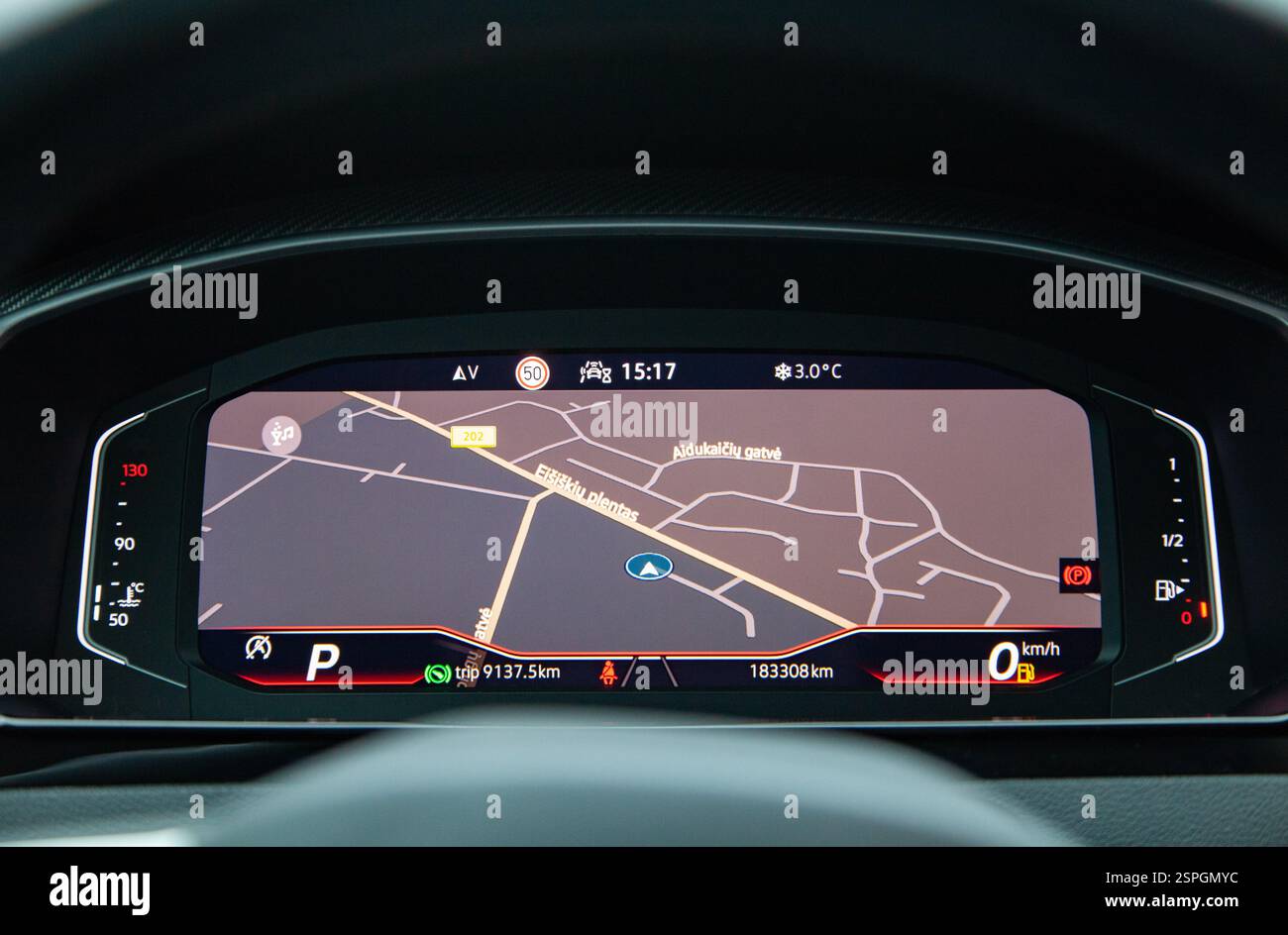 screen with navigation on the car control panel, speedometer, fuel ...