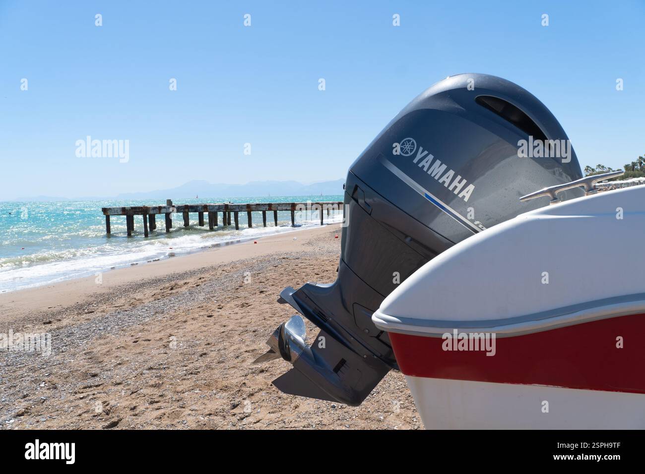 Antalya, Turkey, May 5, 2024: Modern fishing sport boat with a brand ...