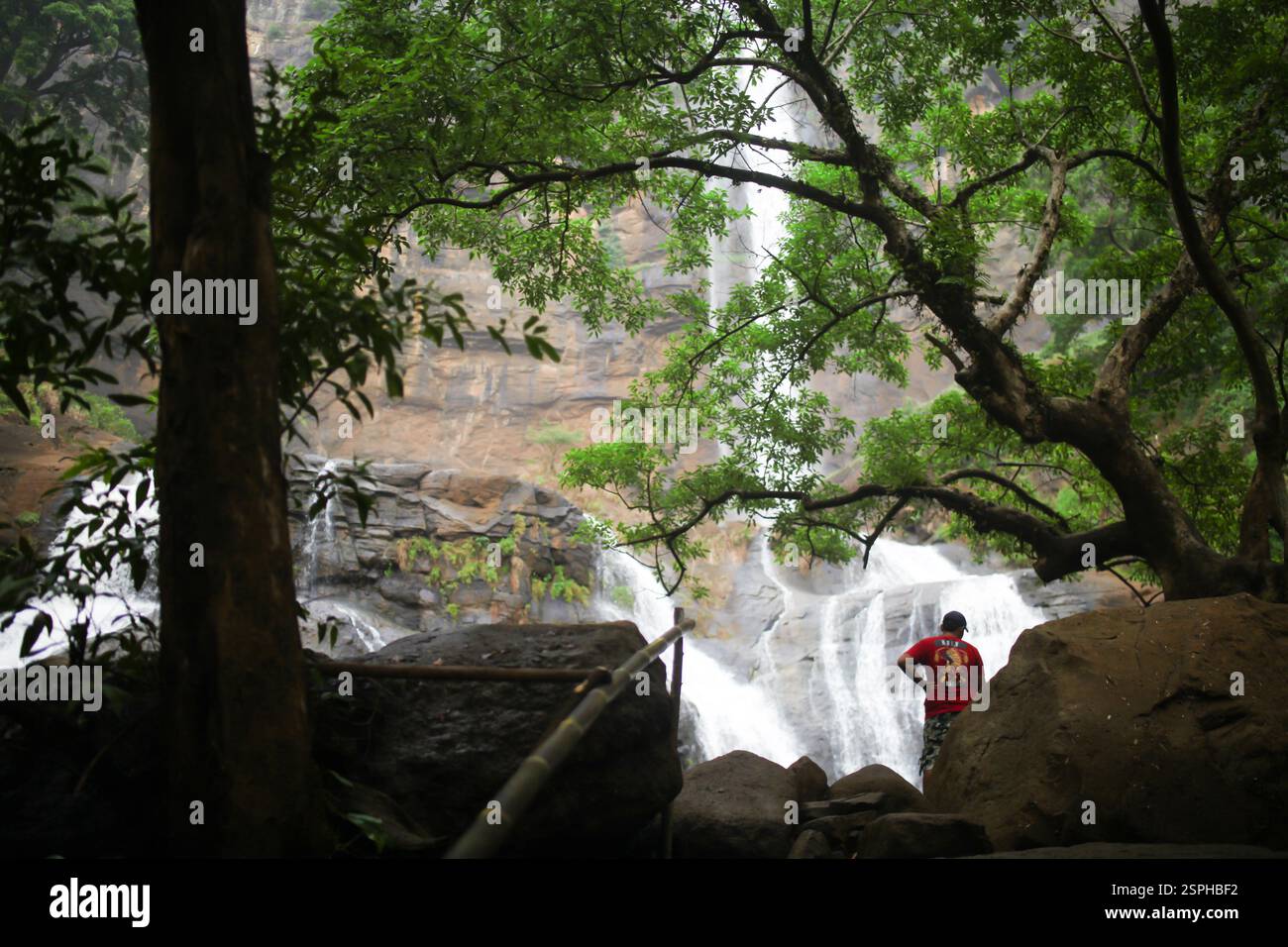 Curug Cikanteh One Of beautiful waterfalls in Ciletuh, Sukabumi, west Java Indonesia Stock Photo ...