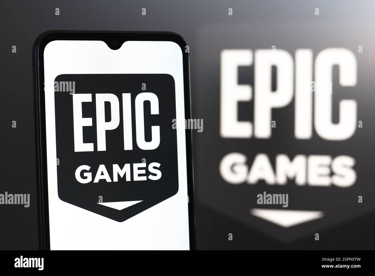 In this photo illustration, the Epic Games logo is seen displayed on a ...
