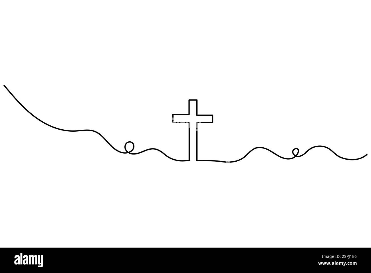 Continuous one line art drawing of Christian cross outline art vector ...