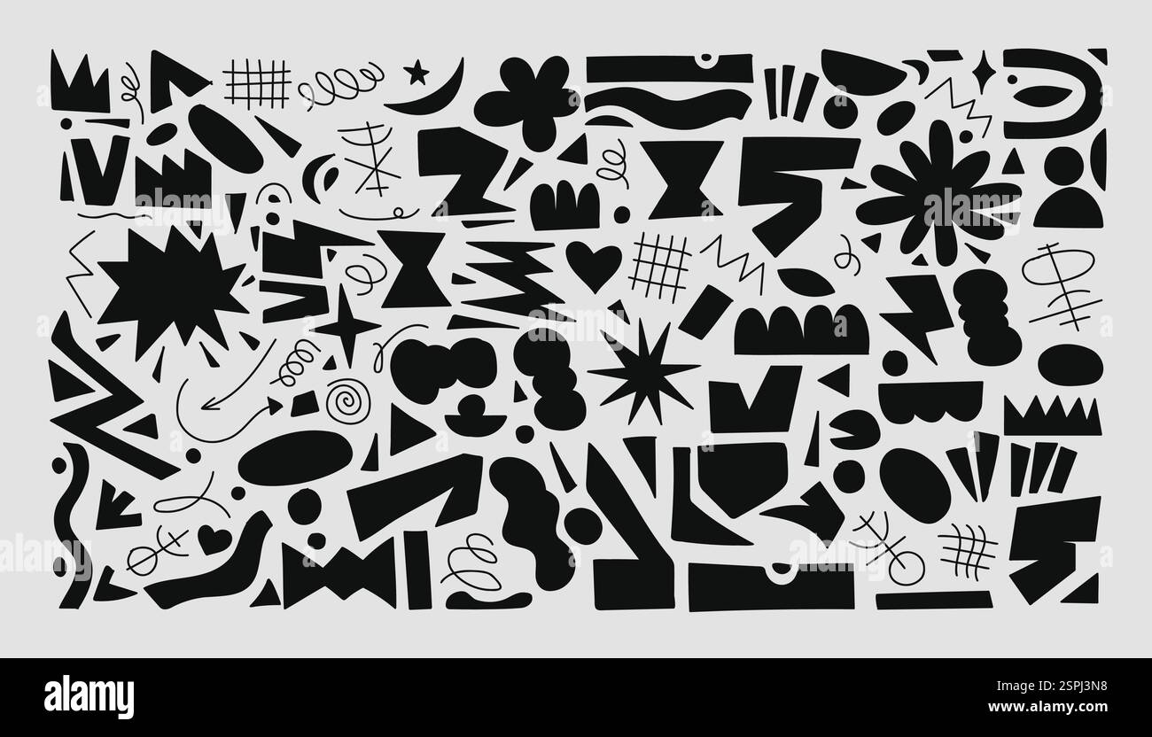 Funky Retro Black and White Abstract Doodle Shapes Vector Collection ...