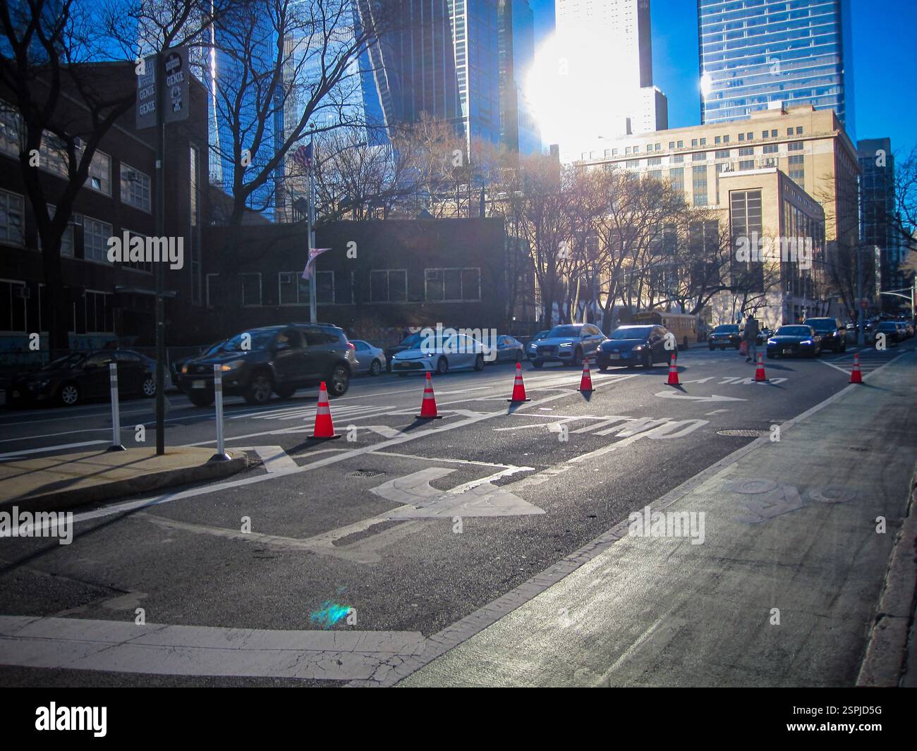 Thermoplastic lane markings and traffic cones on the pavement in the ...