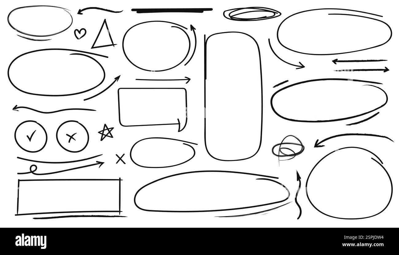 Hand drawn marker pen strokes doodle design elements, black on white ...