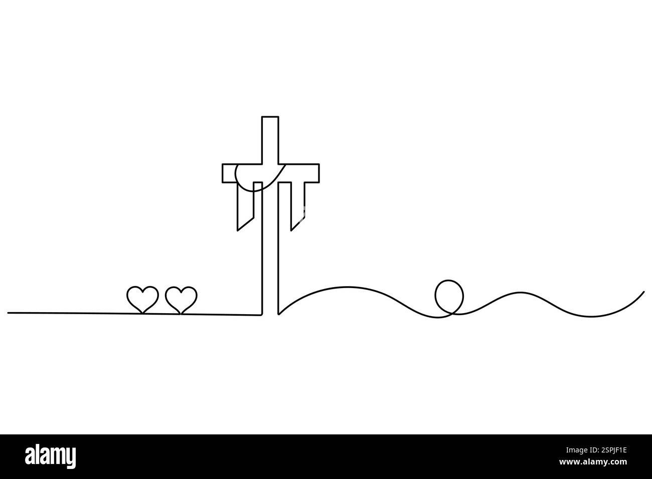 Continuous one line art drawing of Christian cross outline art vector ...