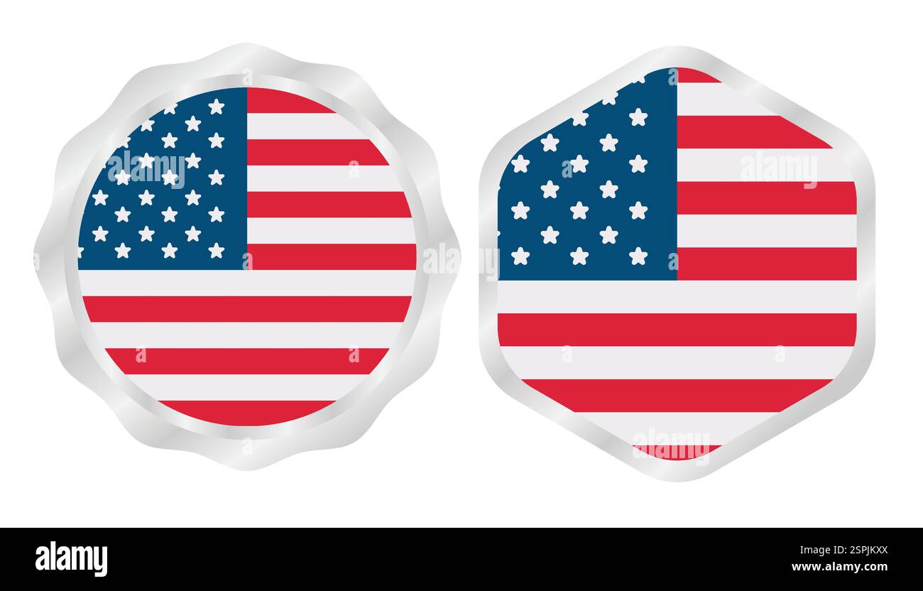 USA flag badge vector in different shapes, perfect for emblems, banners ...