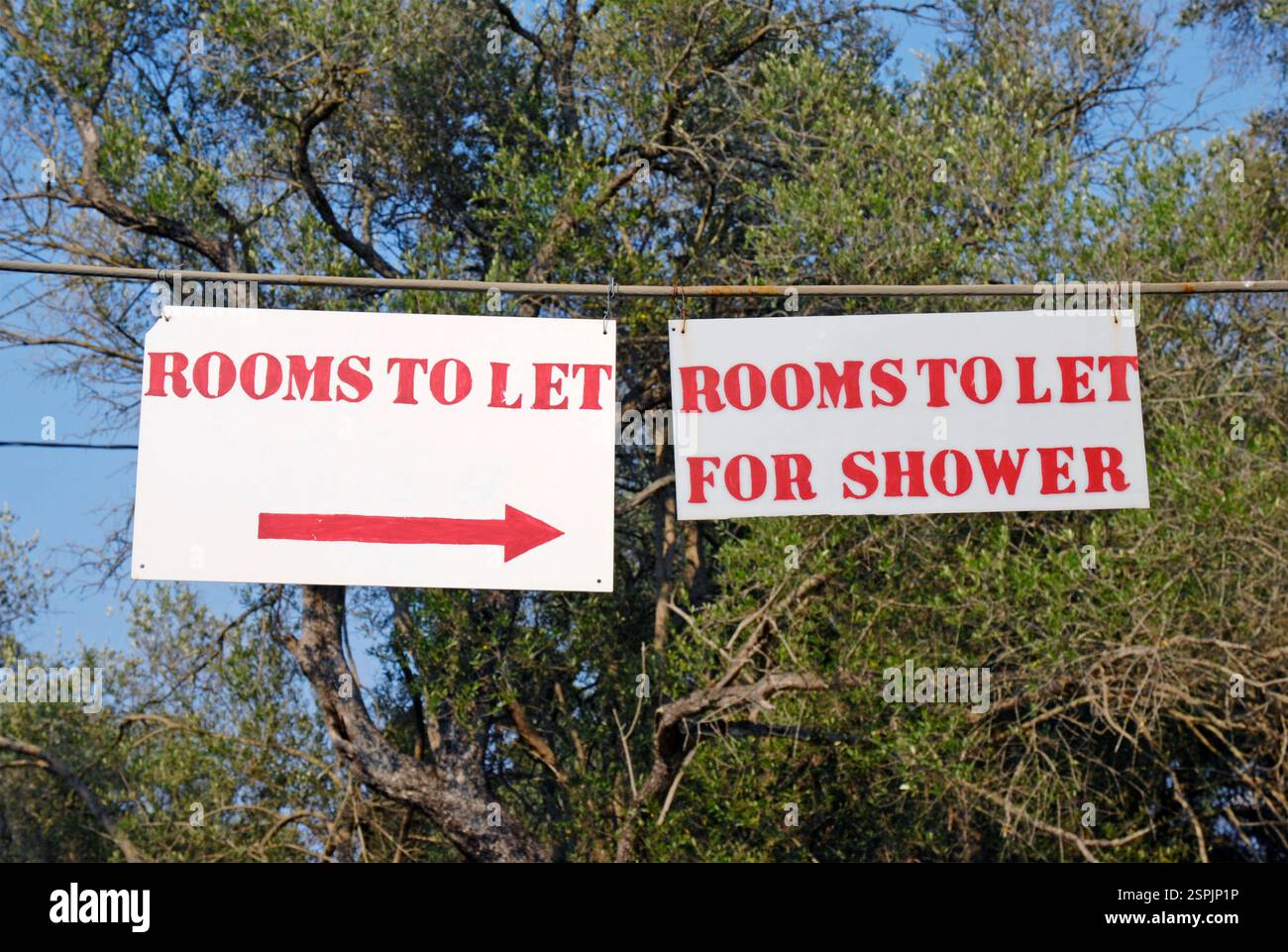 rooms to let sign boards , Corfu Island, Greece Stock Photo - Alamy