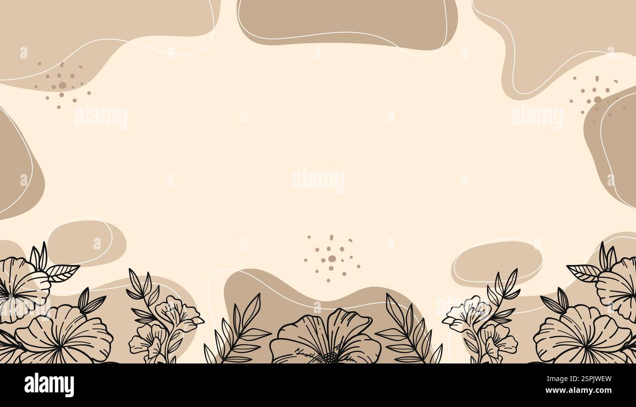 Elegant brown floral banner with hand drawn botanical line art. Perfect ...