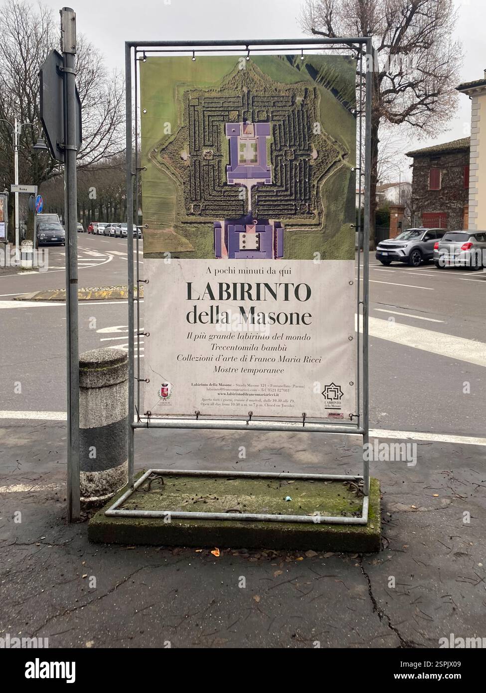 Fontanellato, Italy - December 26th 2024 Road sign showing the aerial ...