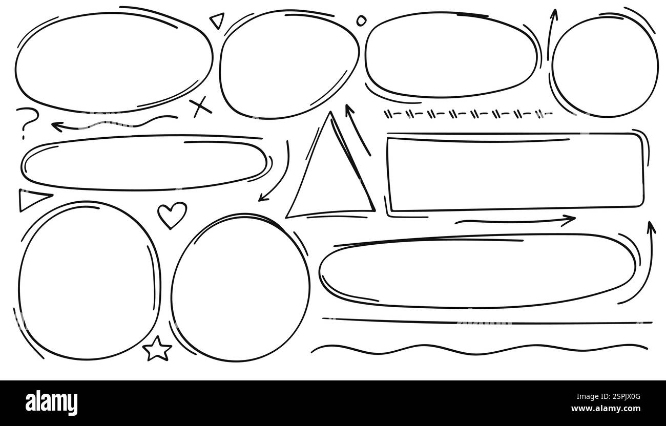 Hand drawing doodle style collection of arrows, circles and shape ...