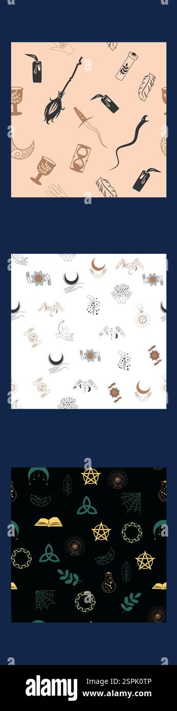Vertical border, set Magic and heavens seamless pattern. Symbols and ...