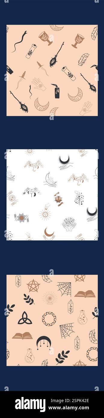 Vertical border, set Magic and heavens seamless pattern. Symbols and ...