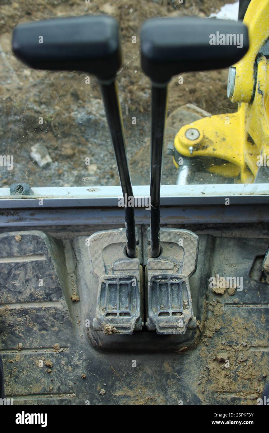 Lever for controlling an excavator with your hands Stock Photo - Alamy
