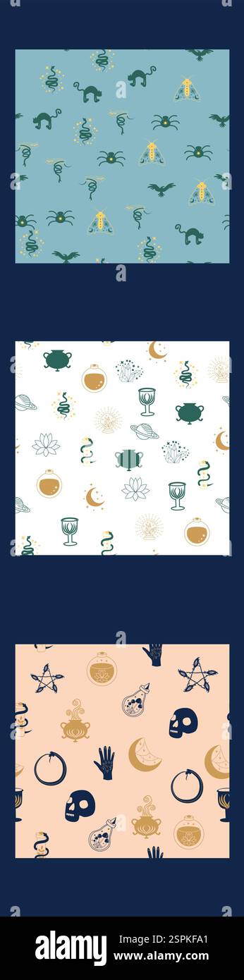 Vertical border, set Magic and heavens seamless pattern. Symbols and ...