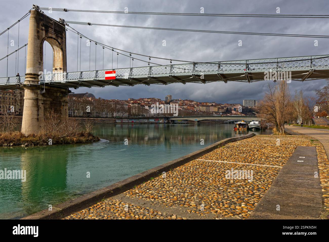 LYON, FRANCE, February 13, 2025 : Rhone river banks, College Pedestrian ...