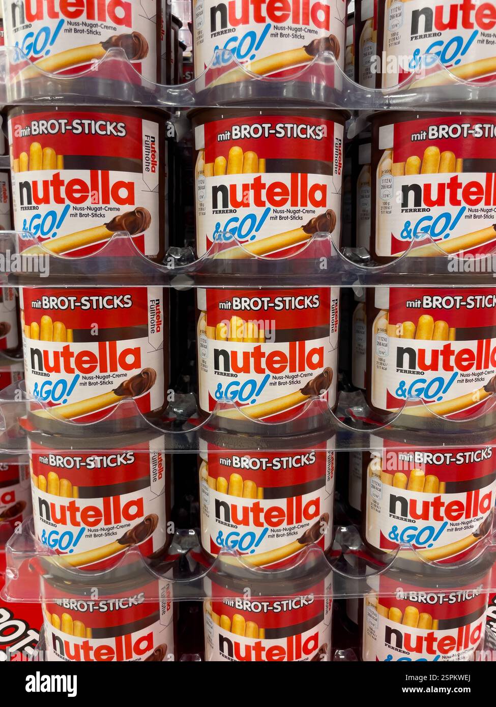 Close-up view of multiple containers of Nutella & Go!, each containing ...