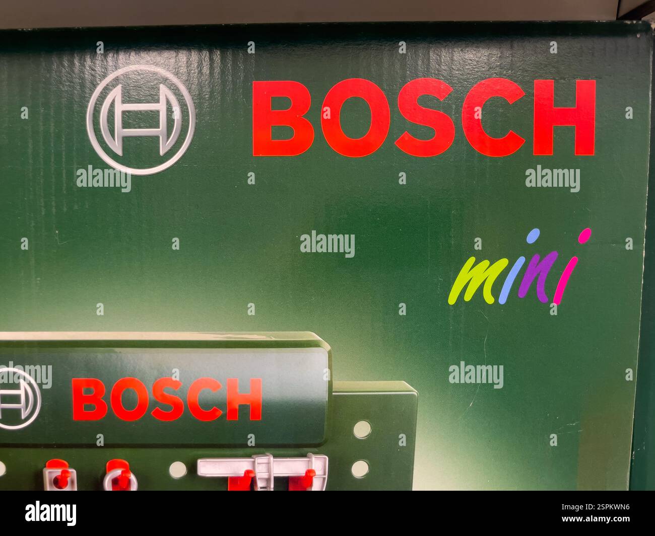 Close-up of a dark green Bosch tool box packaging. The box features the ...