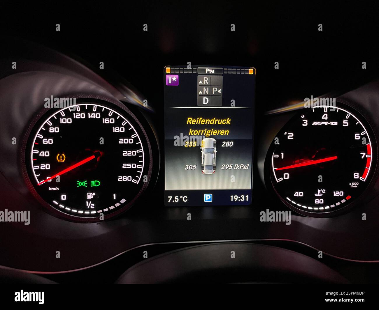 Close-up view of a Mercedes-Benz AMG vehicle's instrument cluster at ...