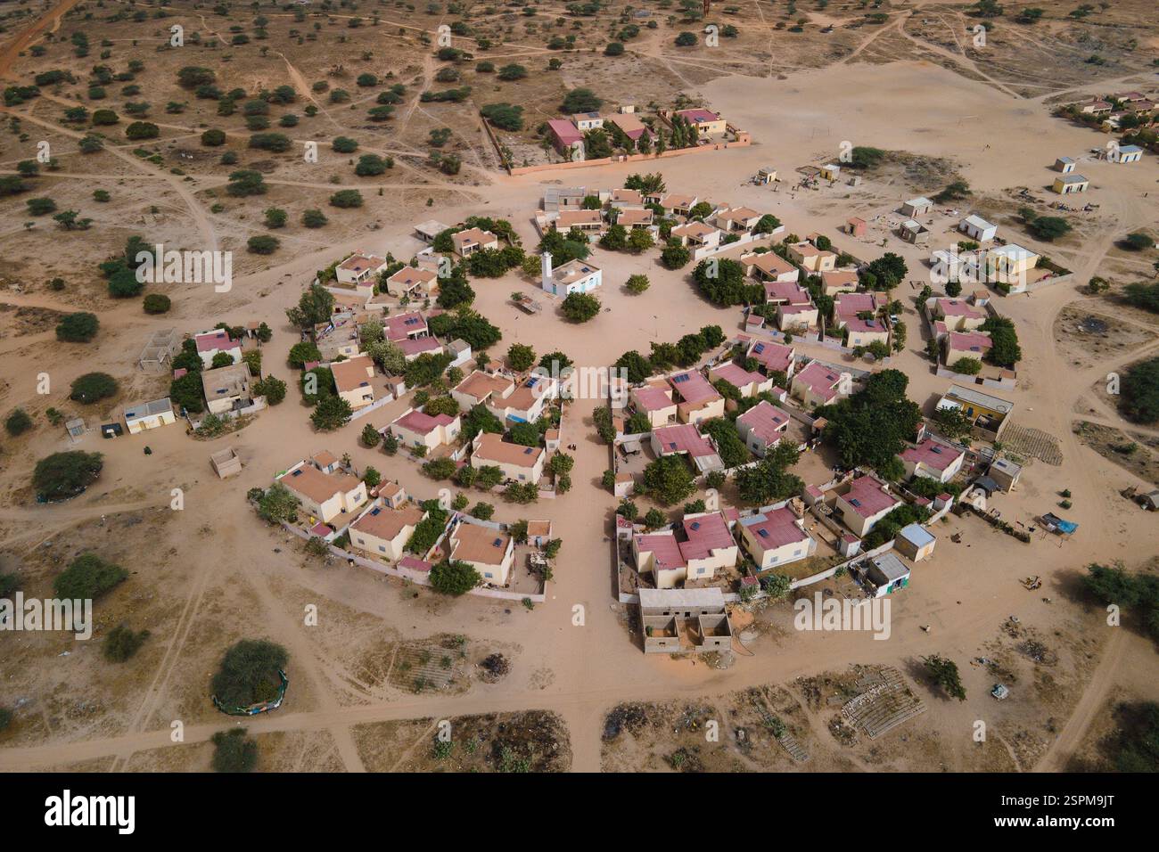 Aerial view of resettlement villages in Foth in the Thies region of ...
