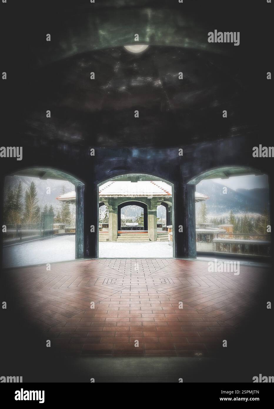 Banff Cave and Basin gazebos Stock Photo - Alamy