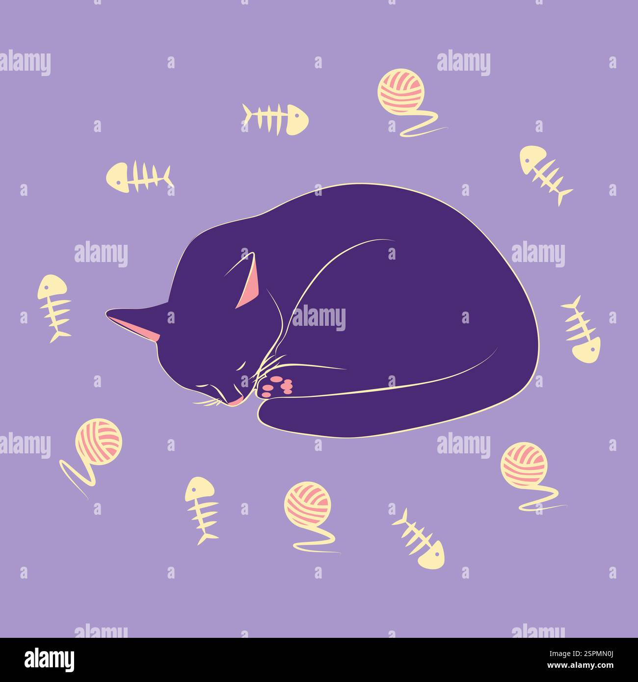 Mystical cat in boho style surrounded by stars, zodiac signs, balls ...