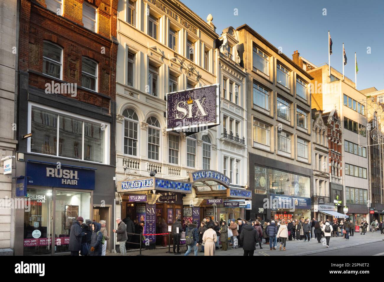 People queue outside the Vaudeville Theatre in London's West End ...