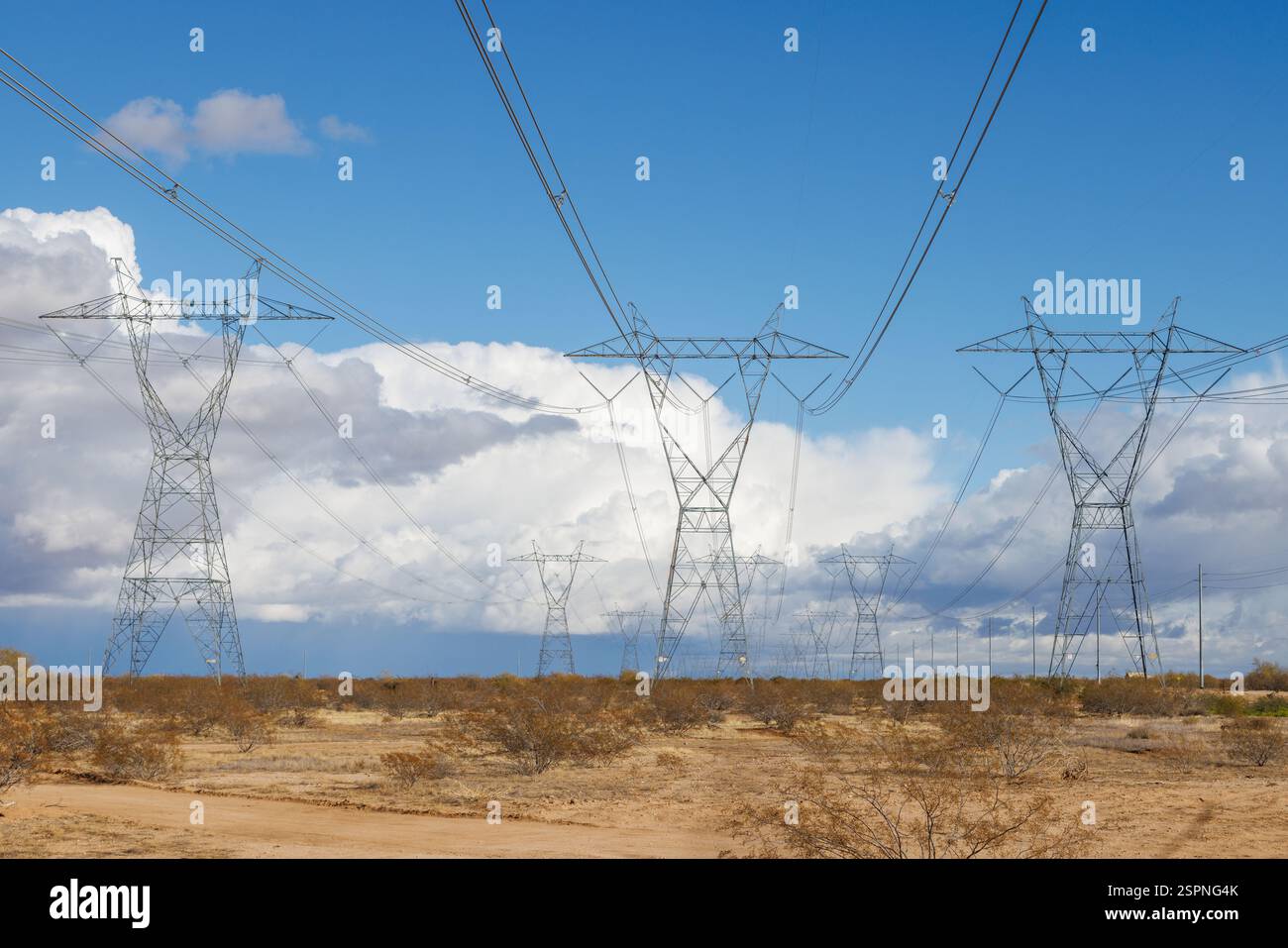 Power poles and high voltage lines in the desert hi-res stock ...