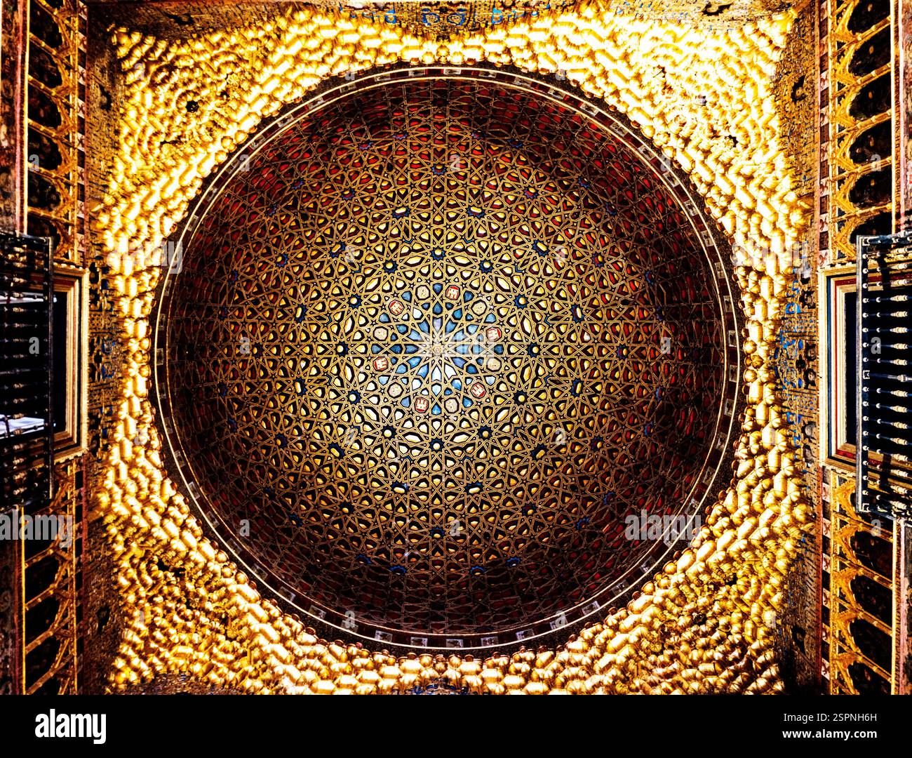 A stunning view of a beautifully ornate dome ceiling, featuring ...