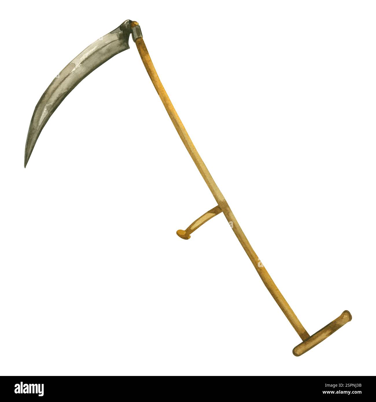 Scythe, tool for mowing grass, harvesting. Garden tool hand drawn in ...