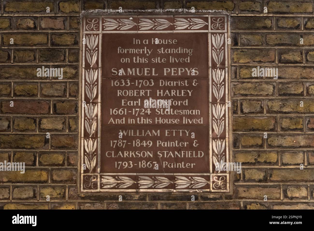 Memorial plaque for Samuel Pepys, Robert Harley, William Etty, and Clarkson Stanfield, on the ...